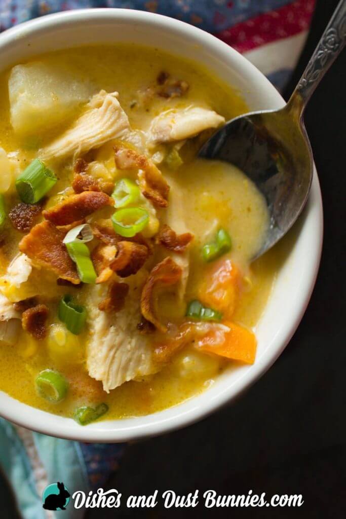 Chunky Chicken & Corn Chowder with Bacon - Dishes & Dust Bunnies