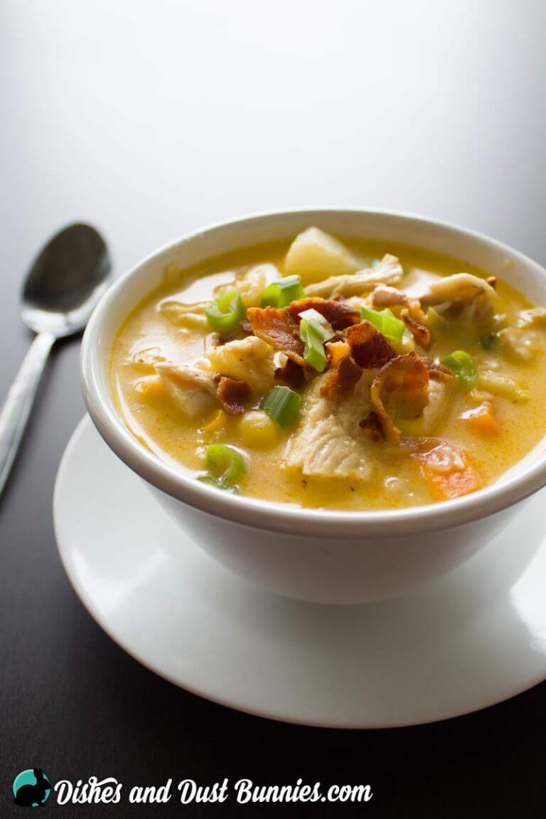 Chunky Chicken & Corn Chowder with Bacon - Dishes & Dust Bunnies
