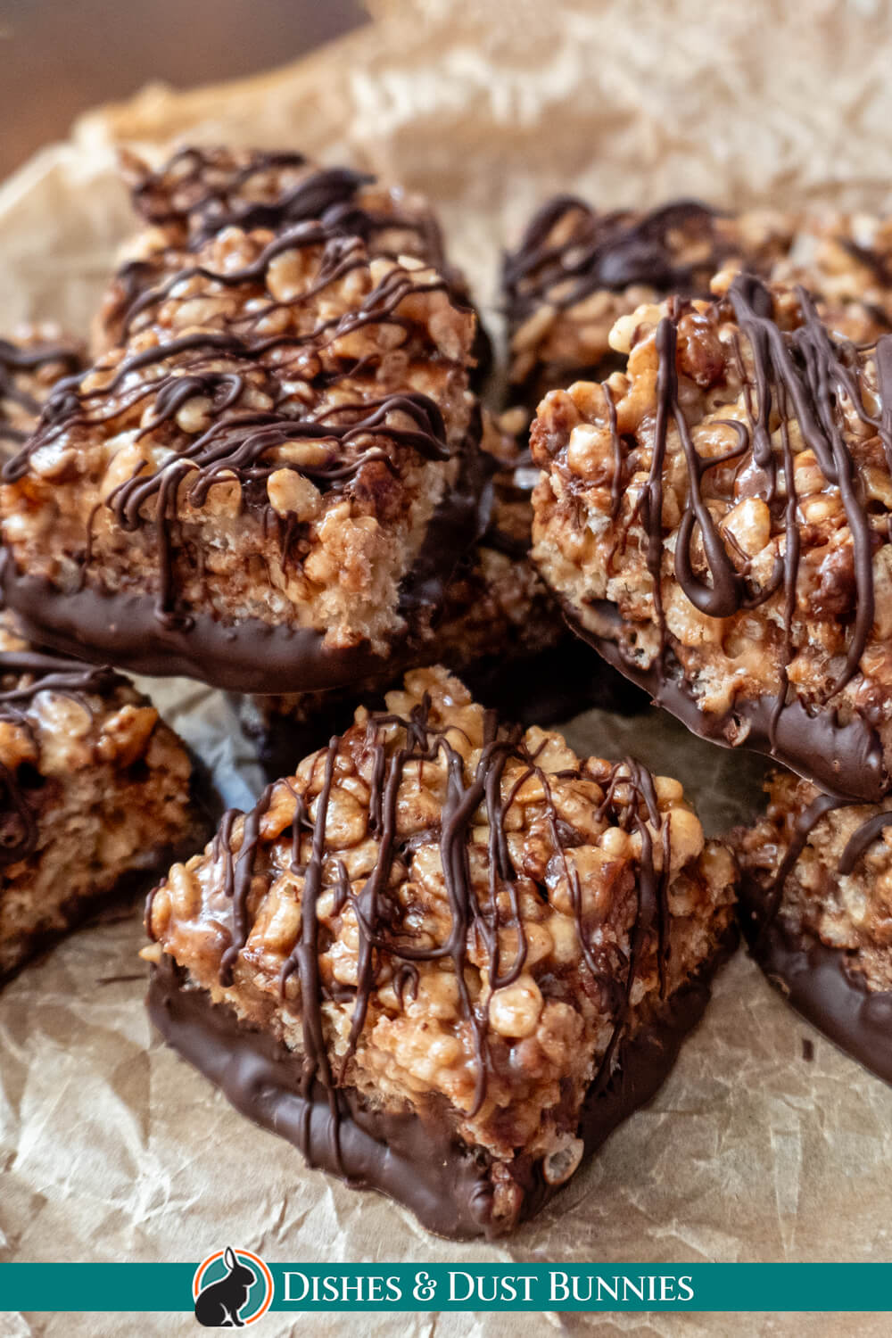 Chocolate Peanut Butter Rice Crispy Bars with Chocolate Drizzle ...
